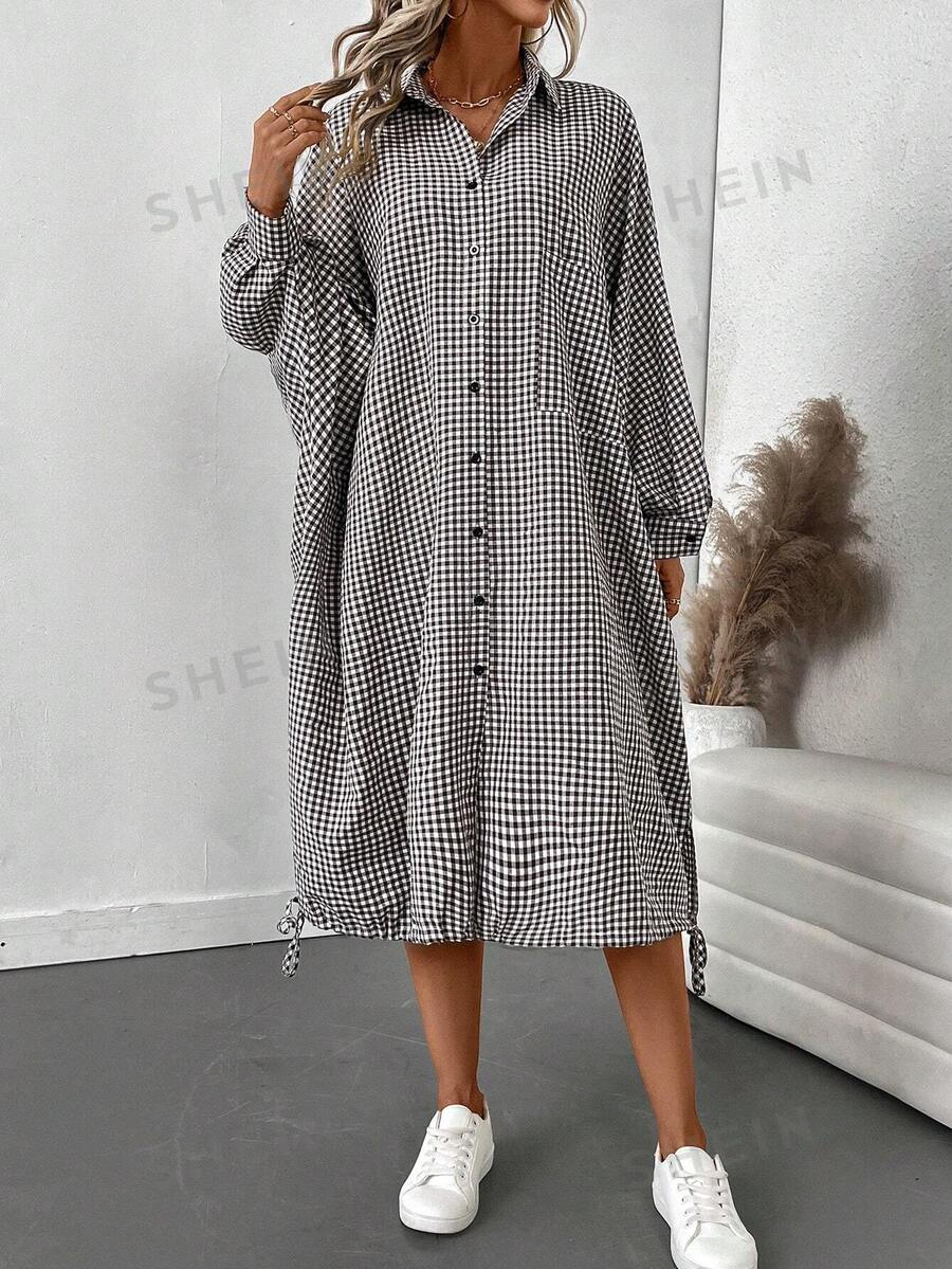 SHEIN LUNE Women Oversized Drawstring Hem Midi Dress | SHEIN USA