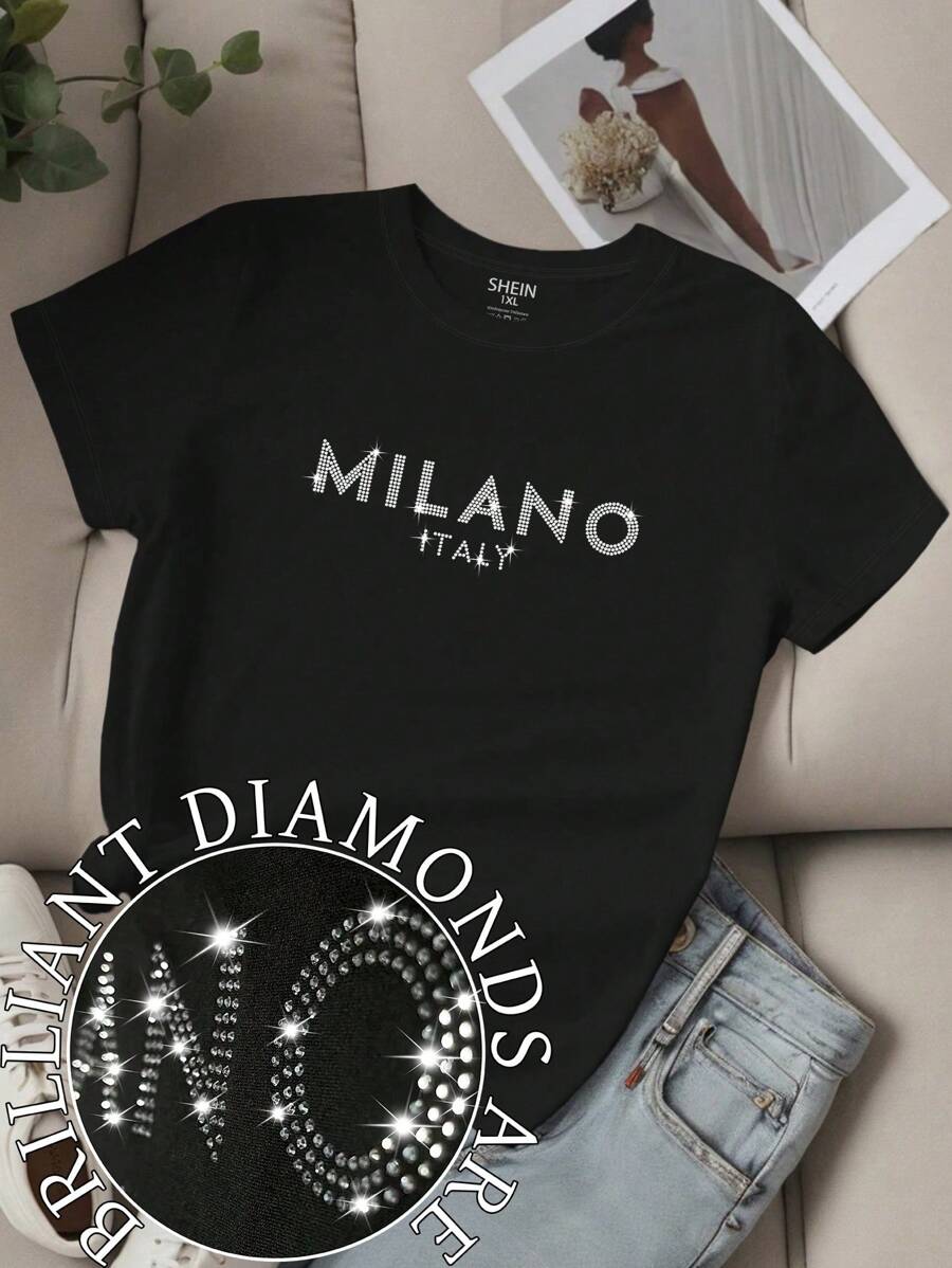 SHEIN LUNE Plus Size Women's Slogan MILANO ITALY Letter Printed T-Shirt ...