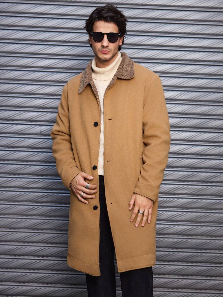 Manfinity Modomio Men's Thick Fleece Lined Long Slim Fit Casual Wool ...