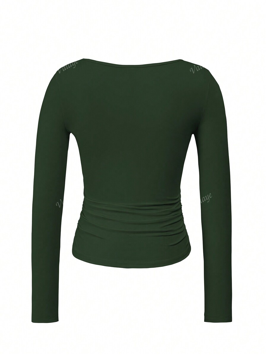 Y2K Long Sleeved Square Neck Slim Fit Temperament T Shirt | SHEIN USA