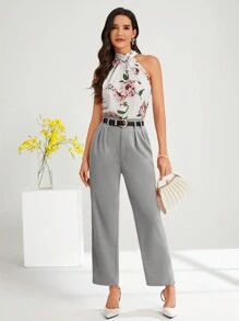 SHEIN Clasi Damen einfarbige plissierte gerade geschnittene ...