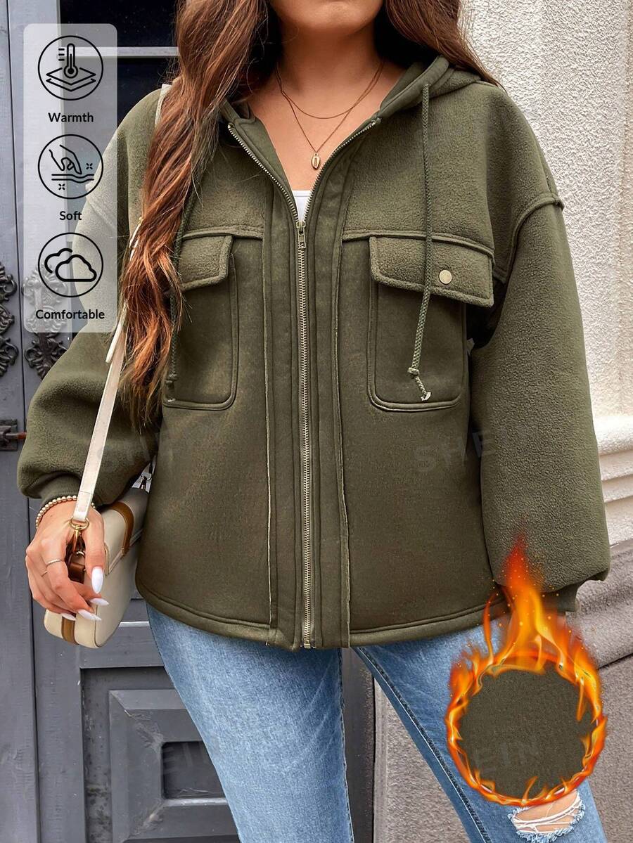 SHEIN LUNE Plus Size Workwear Jacket With Pockets And Hood For Autumn ...