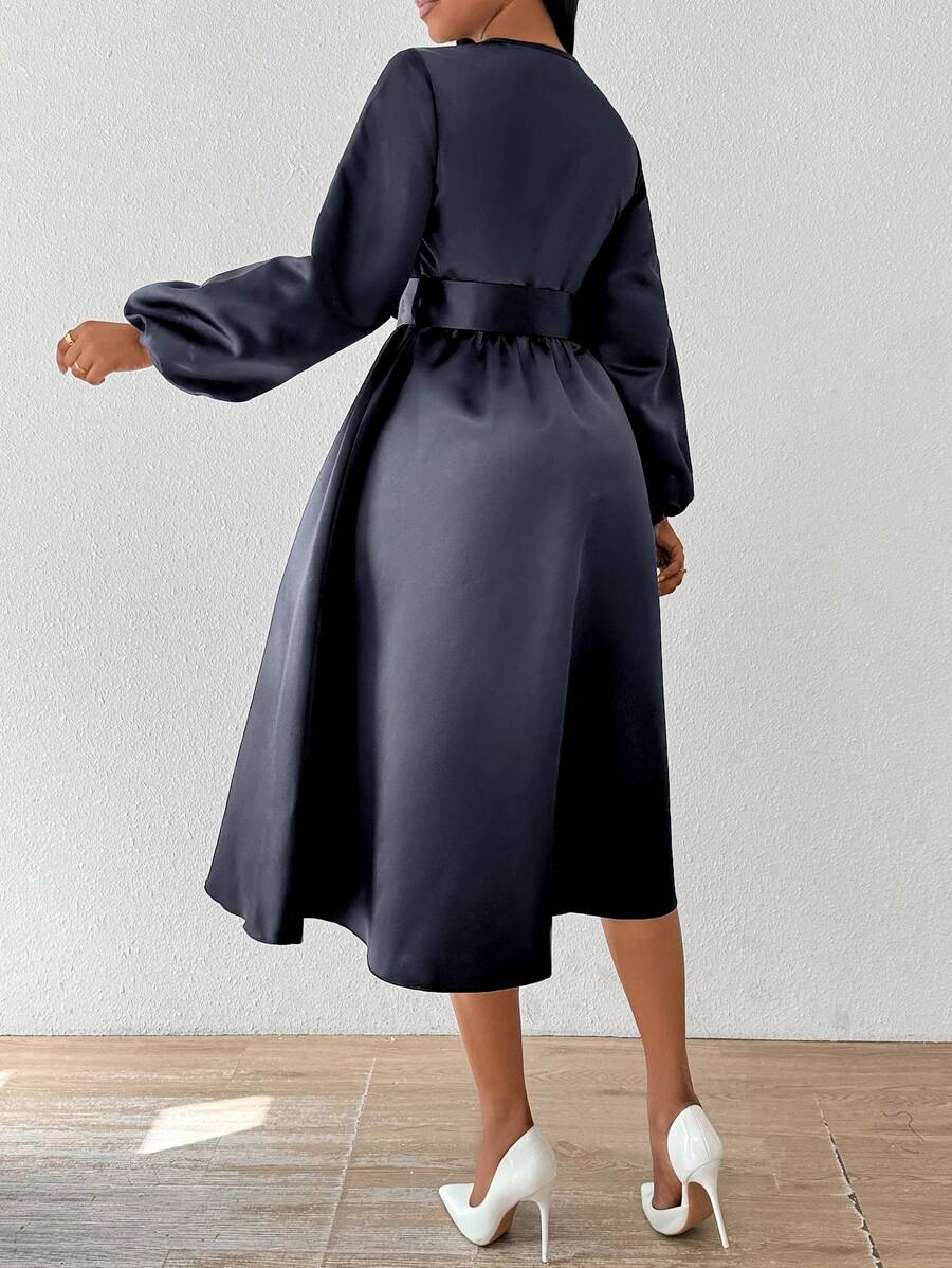 SHEIN Clasi Women's Elegant Solid Color Lantern Sleeve Dress, Spring Autumn Maxi Satin Women ...