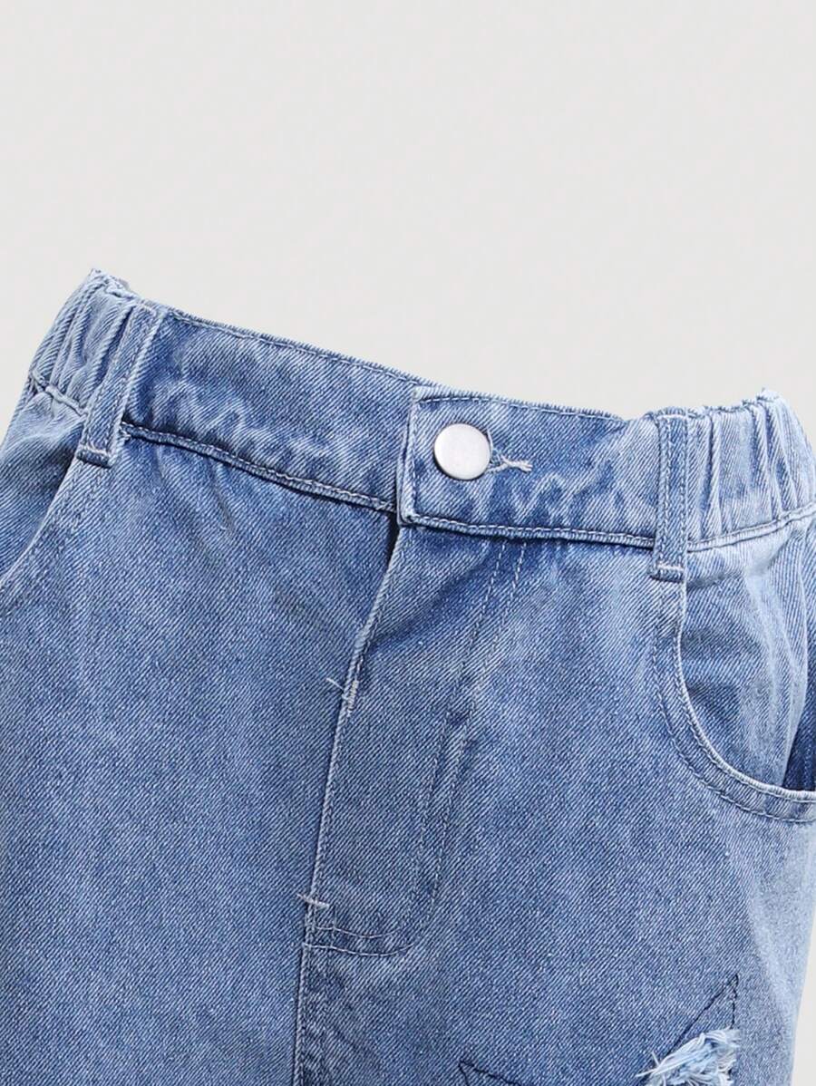 Tween Girls Y2K Style Star Embroidery Ripped Details Street Trendy ...