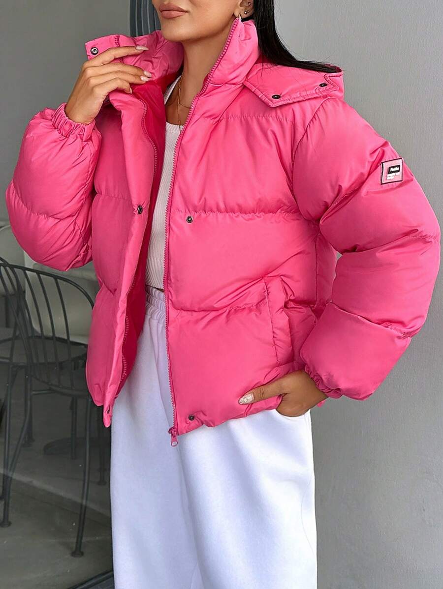 SHEIN Hooded Double Pocket Badged Quilted Puffer Women's Down Jacket ...