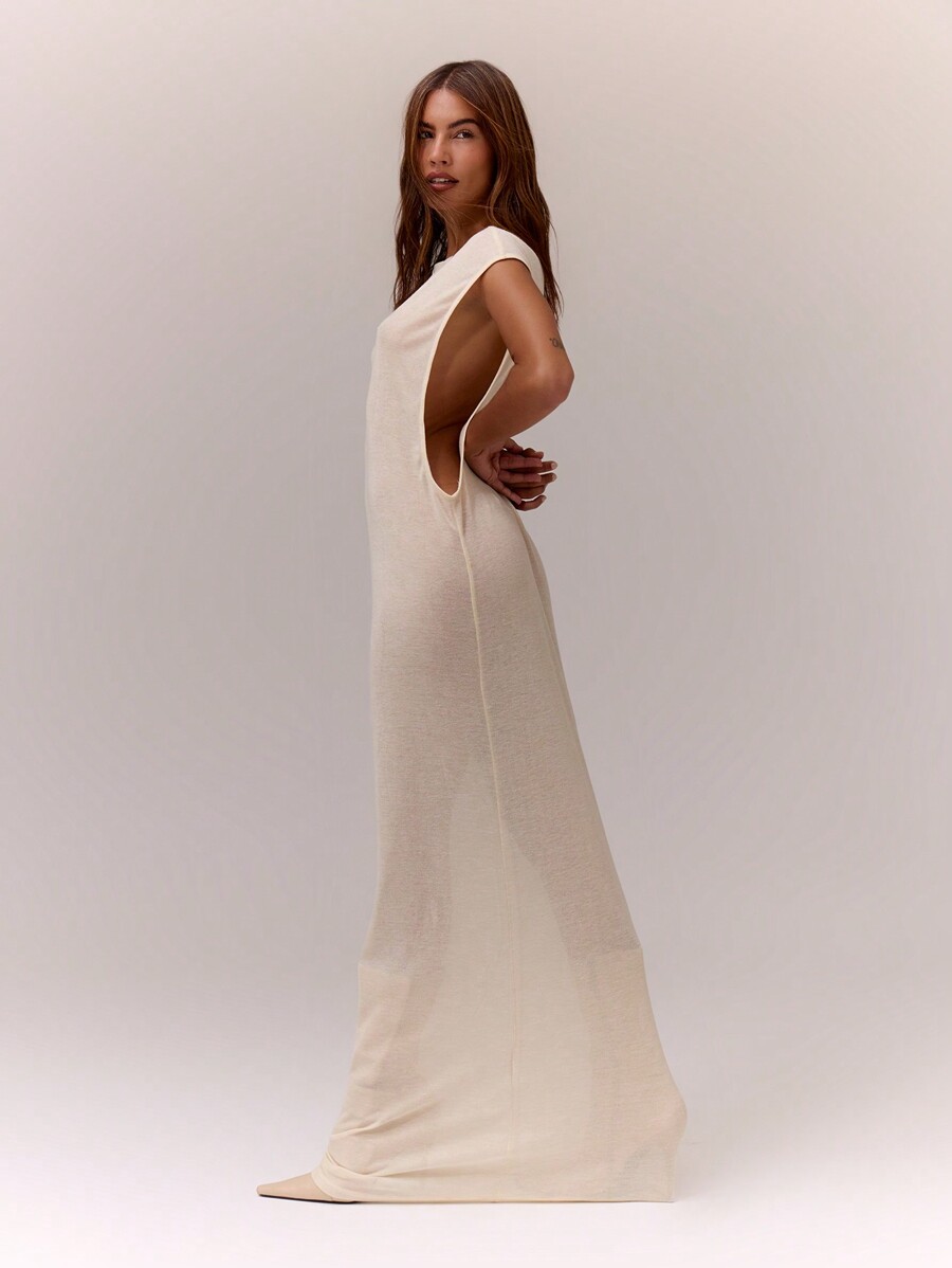 MUSERA Round Neck Extreme Arm Scoop Dress Vacation Summer | SHEIN USA