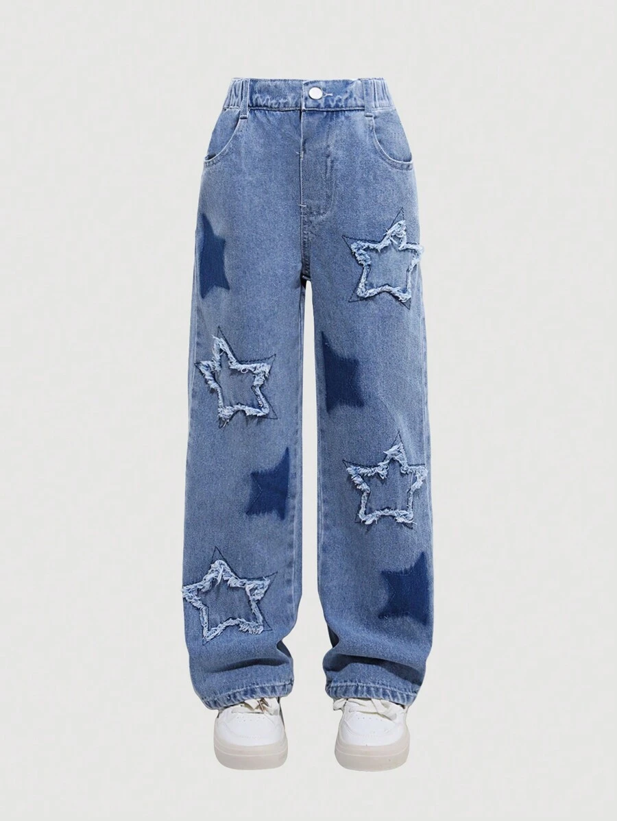 Tween Girls Y2K Style Star Embroidery Ripped Details Street Combo ...