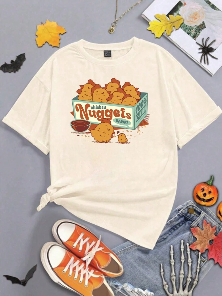 Tobefonseca Artist Tween Girl Casual Cute Chicken Nuggets Print Short ...