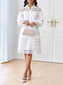 SHEIN Lady Spring And Summer Casual Elegant Work White Contrast Lace ...