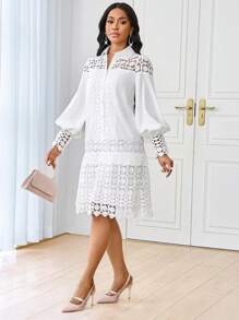 SHEIN Lady Spring And Summer Casual Elegant Work White Contrast Lace ...