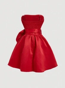SHEIN MOD Red Side Bow Tie Bandeau Crop Top Dress For Women | SHEIN USA