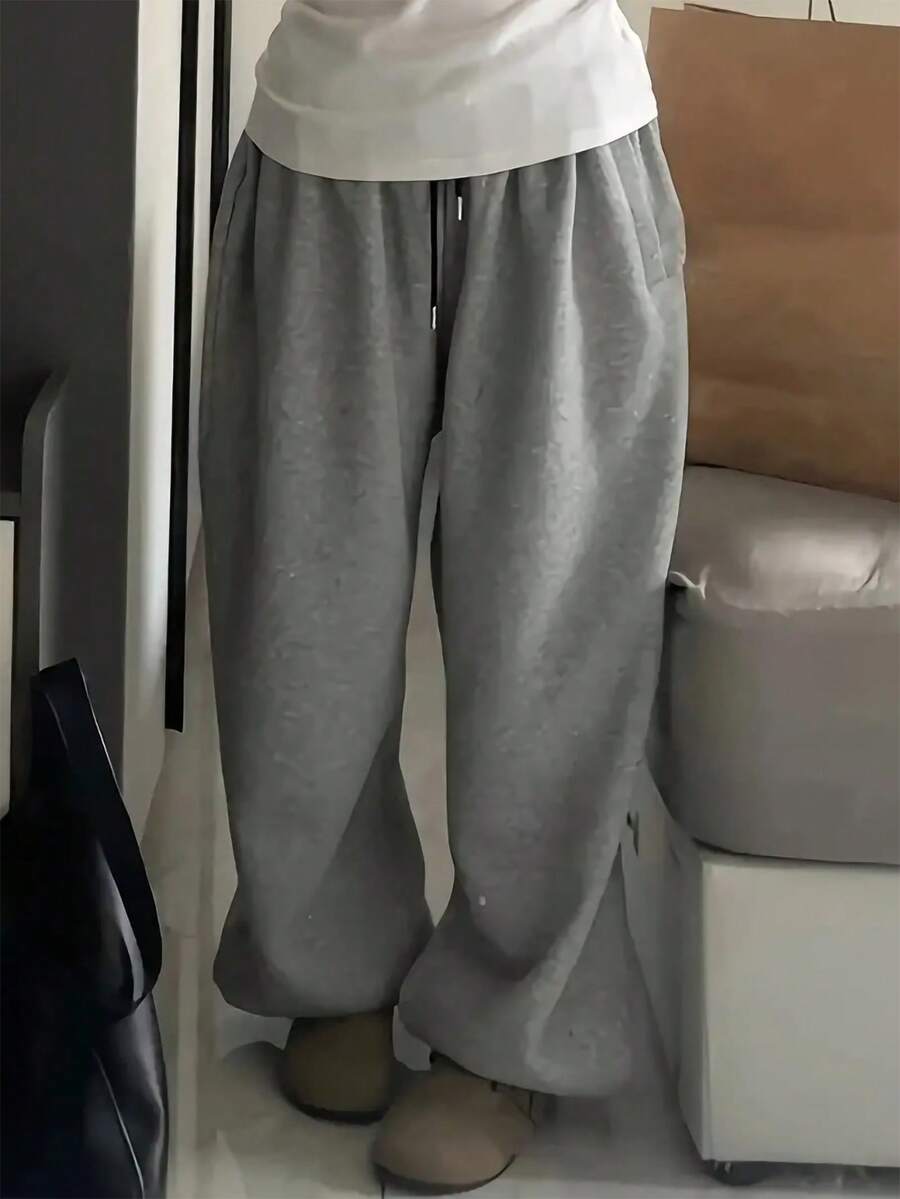 INAWLY Plus Size Front Tie-Up Pocket Simple Sweatpants, Casual Everyday ...