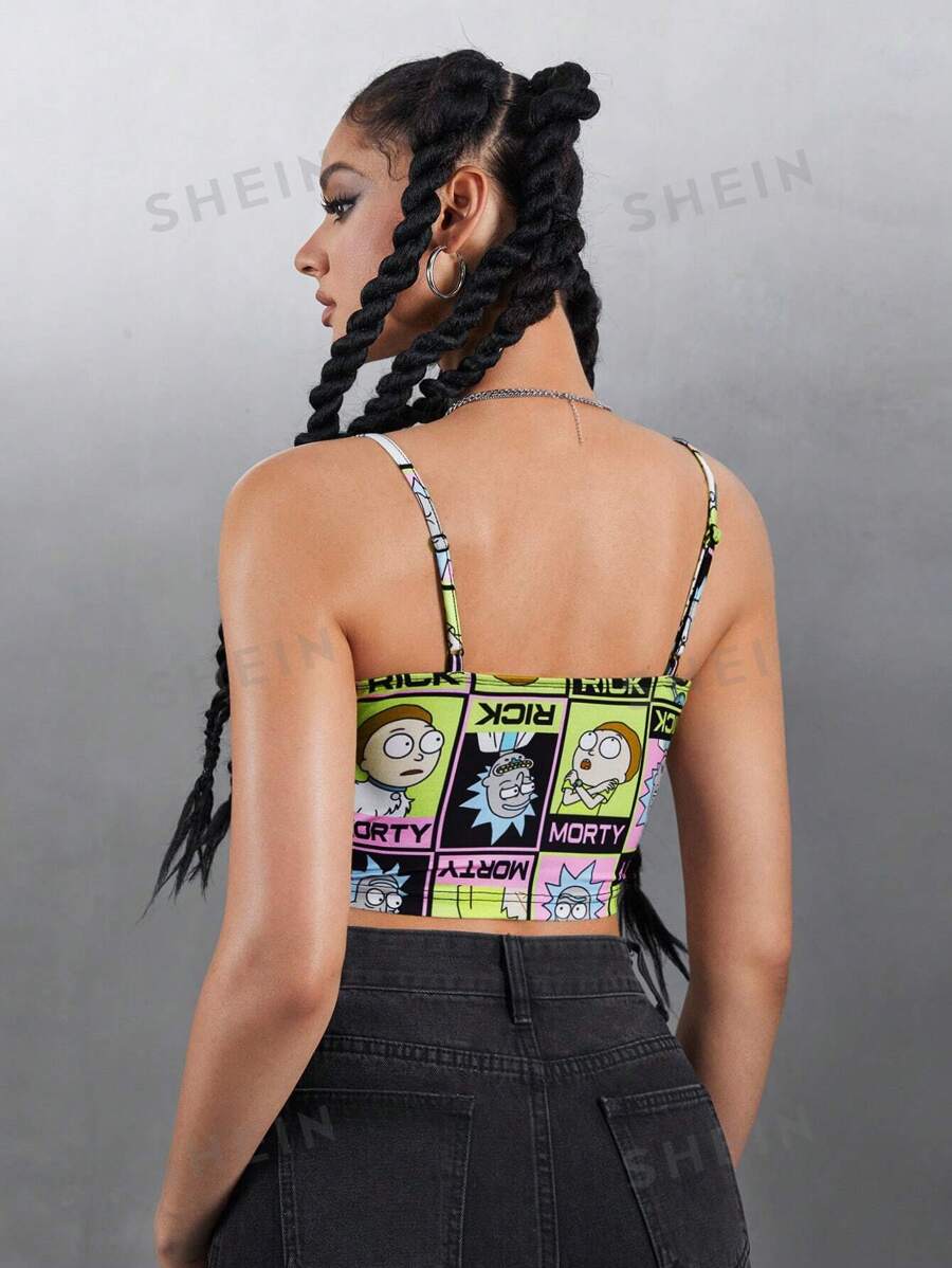 Rick and Morty X SHEIN Camiseta de tirantes negra y verde con estampado ...