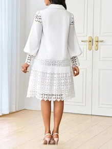 SHEIN Lady Spring And Summer Casual Elegant Work White Contrast Lace ...