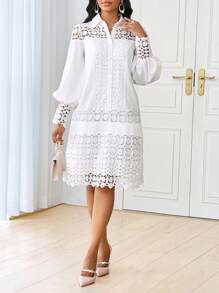 SHEIN Lady Spring And Summer Casual Elegant Work White Contrast Lace ...