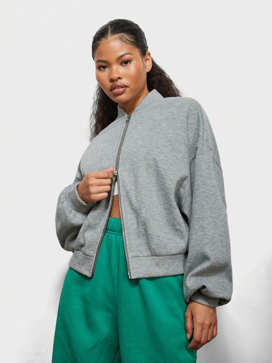 SUMWON WOMEN Crop Reversible Zip Through Sweatshirt | SHEIN USA