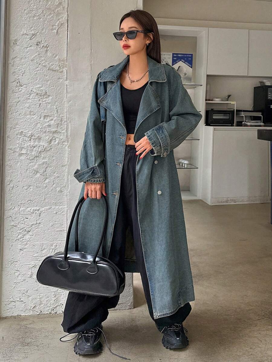 DAZY Women Front Button Long Sleeve Casual Long Style Denim Jacket ...