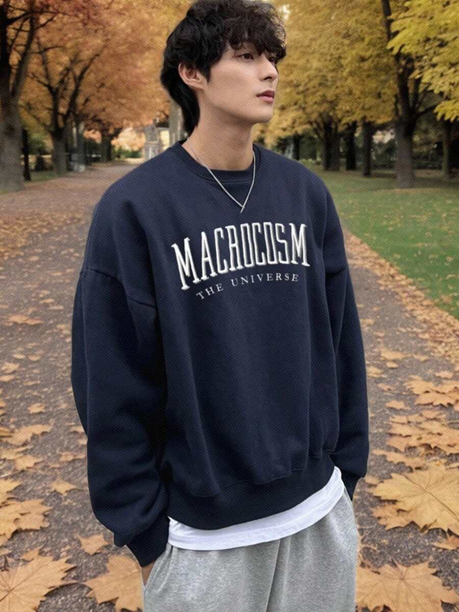 DAZY Men Cotton Letter Graphic Drop Shoulder Pullover Without Tee ...