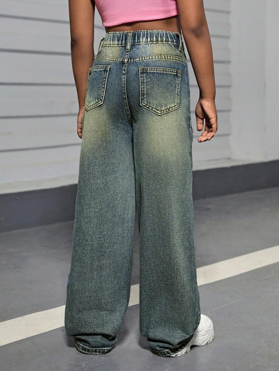 SHEIN Tween Girls Y2k Stonewashed Causal Straight Leg Denim Jeans With ...
