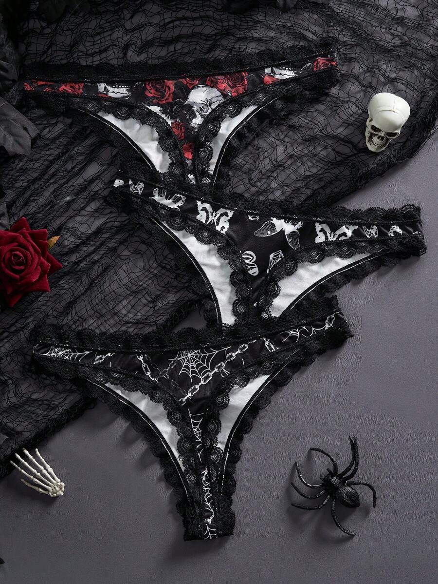 3pcs/Set Exotic-Goth Women Low Waist Printed Thong Panties With ...