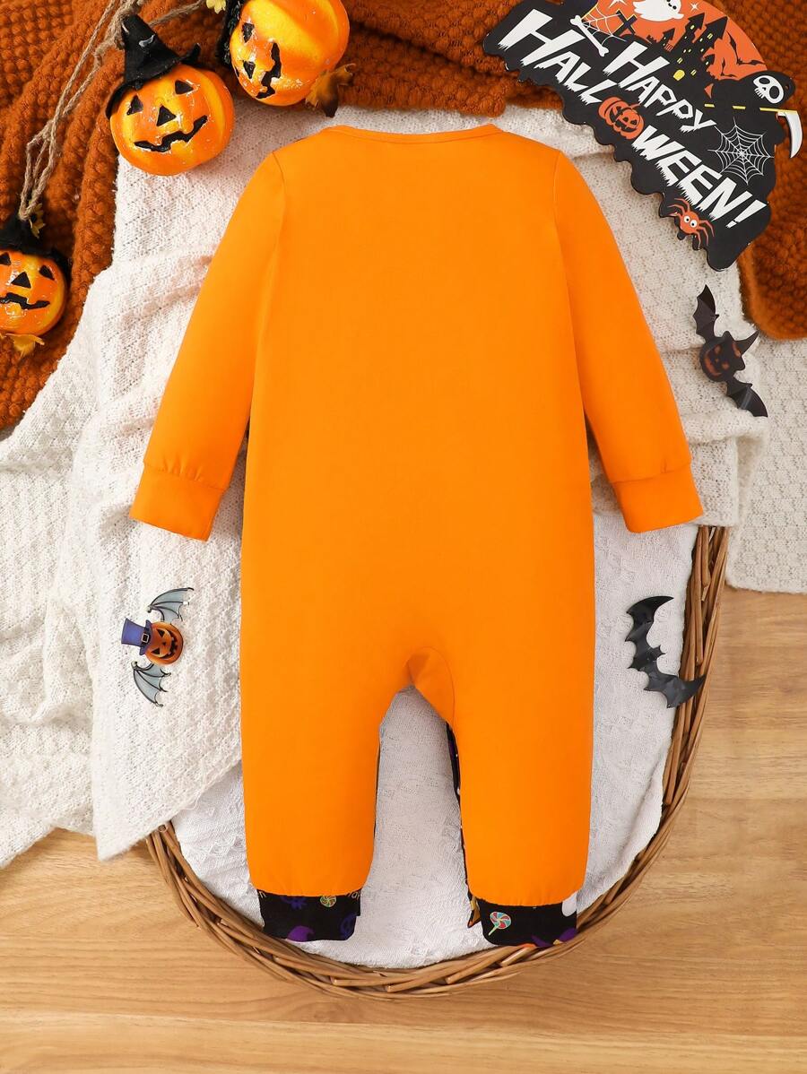 SHEIN Persoplay Kids Baby Boy Halloween Pumpkin & Ghost Print Snap Front Long Sleeve Romper ...