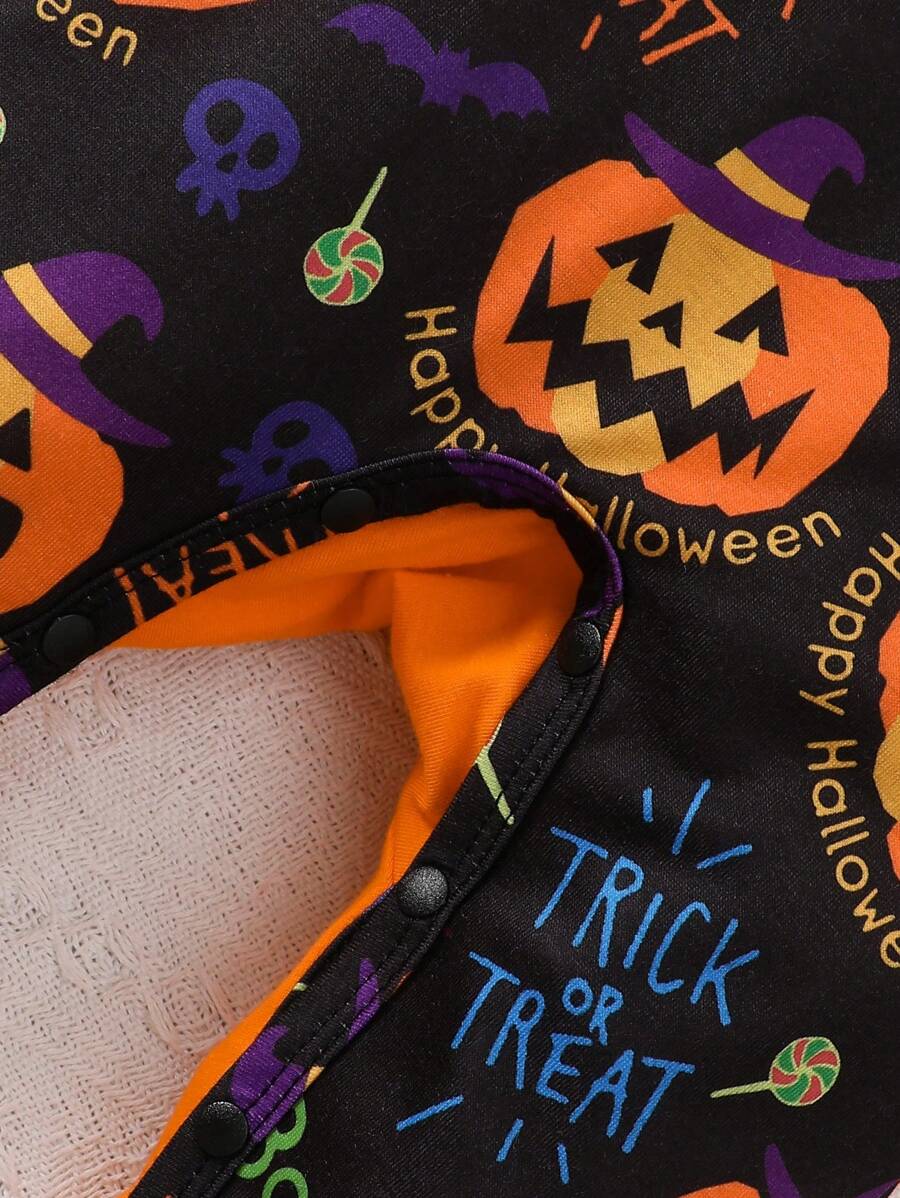SHEIN Persoplay Kids Baby Boy Halloween Pumpkin & Ghost Print Snap Front Long Sleeve Romper ...