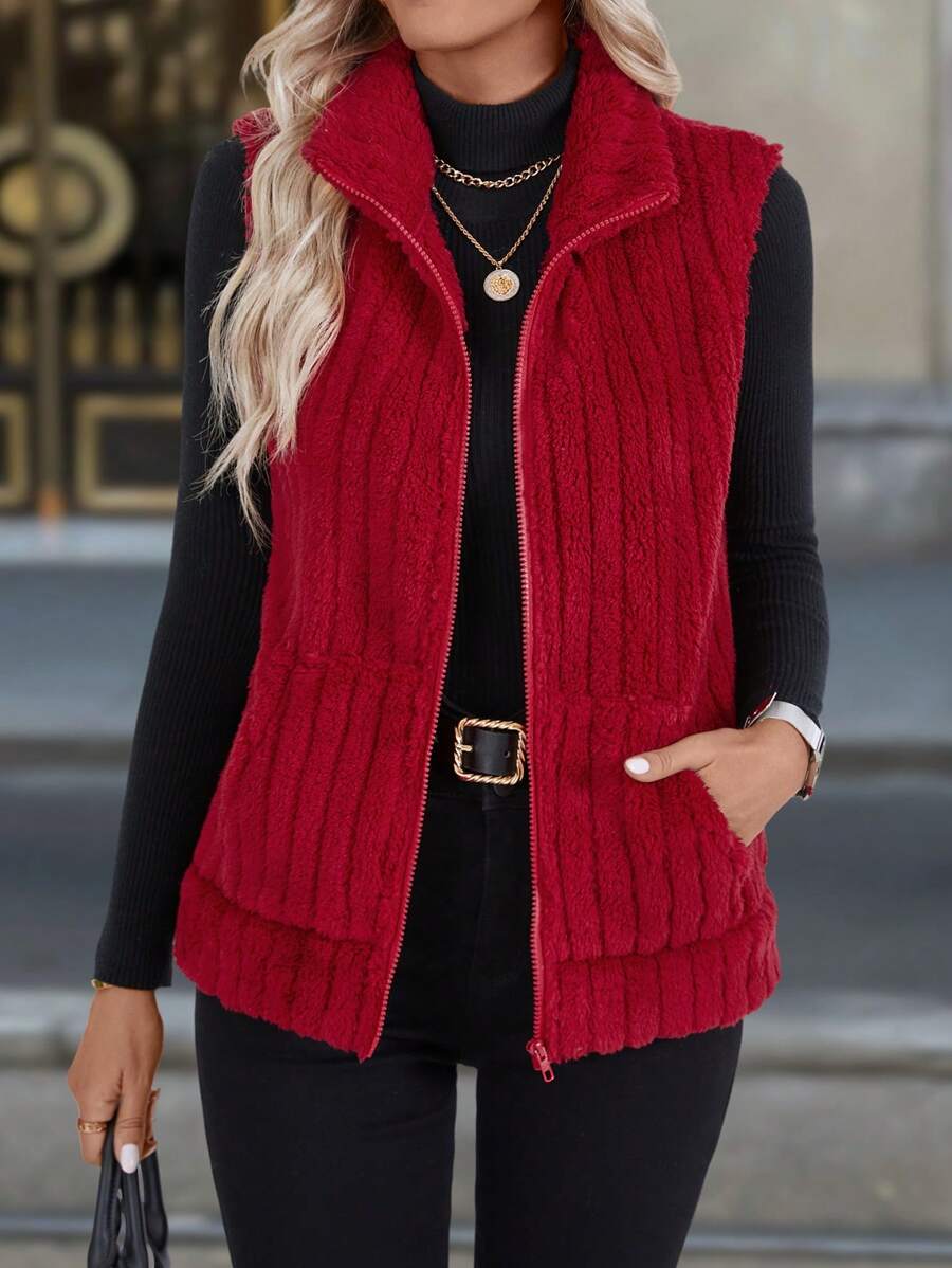 EMERY ROSE Women's Winter Solid Color Zip Closure Casual Vest Jacket ...