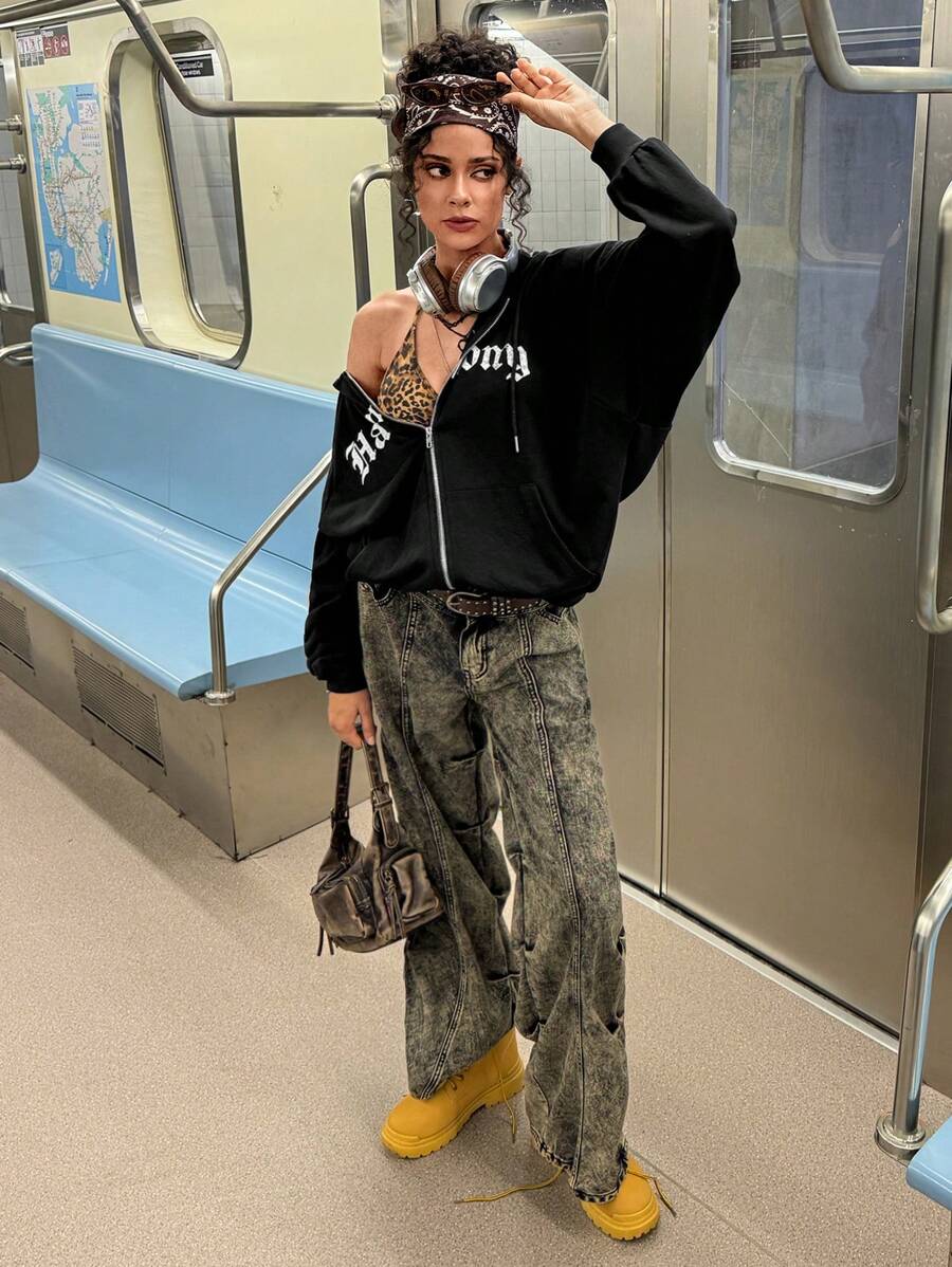 Mystic heart Artist Y2K Streetwear Casual Loose Long Hoodie For Women ...