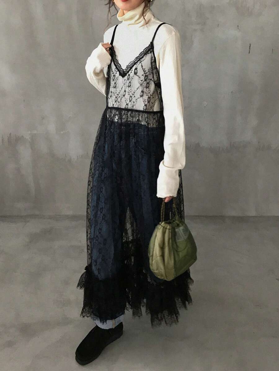 FRIFUL Women's Summer Lace Midi Cami Dress Sheer | SHEIN USA