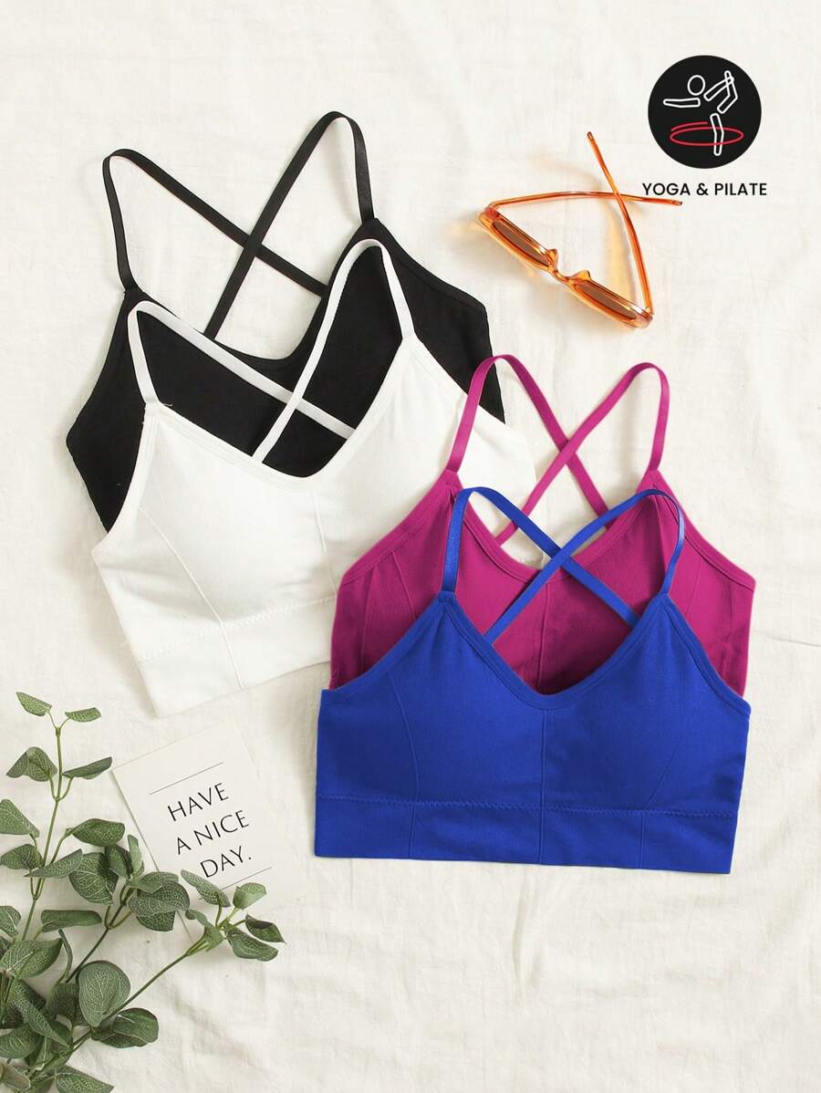 Studio SHEIN Sport 4pcs Seamless Criss Cross Back Sports Bra | SHEIN USA
