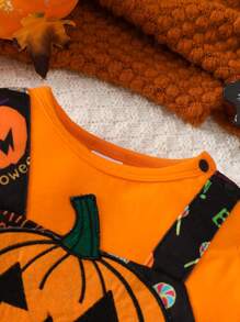 SHEIN Persoplay Kids Baby Boy Halloween Pumpkin & Ghost Print Snap Front Long Sleeve Romper ...