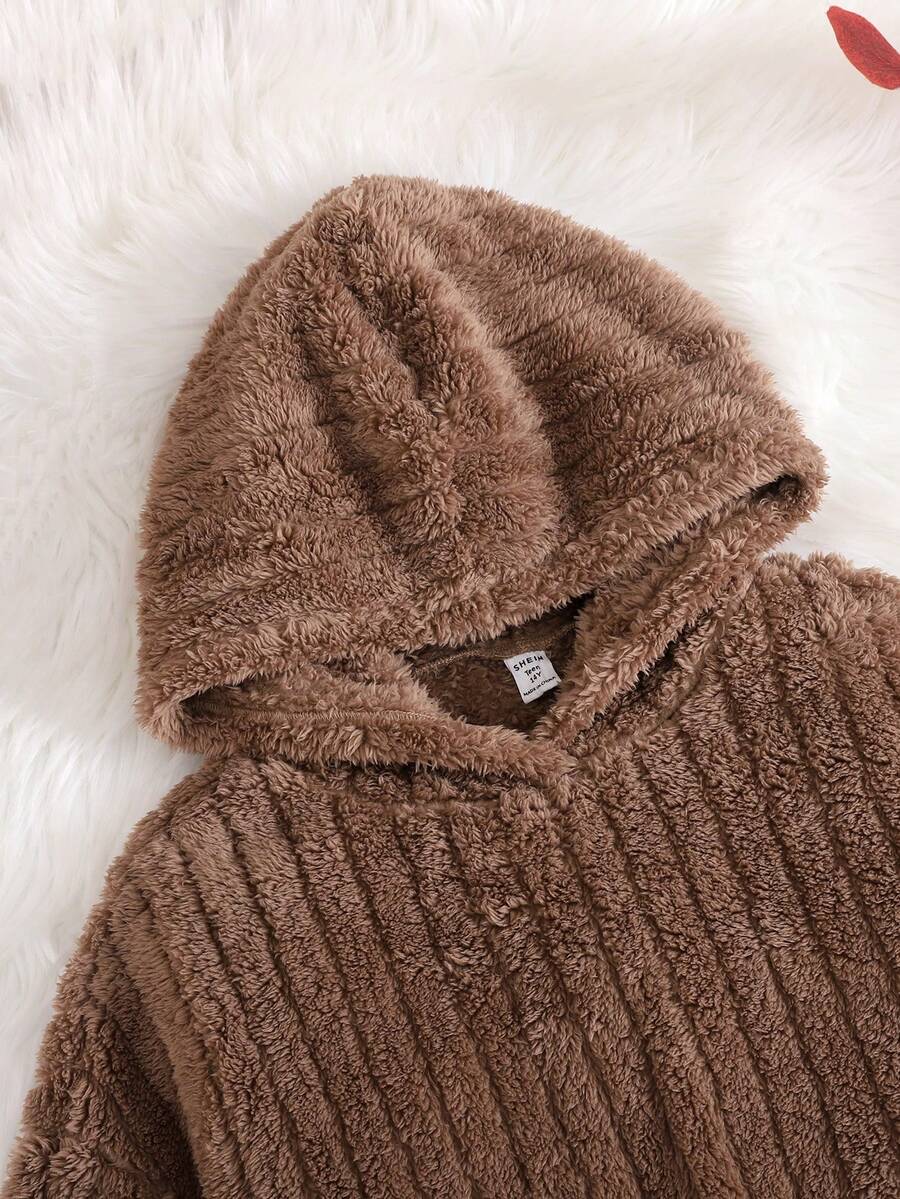 SHEIN 2pcs/Set Teen Girl's Brown Striped Fluffy Loose Hoodie And Sweatpants Outfit | SHEIN Singapore