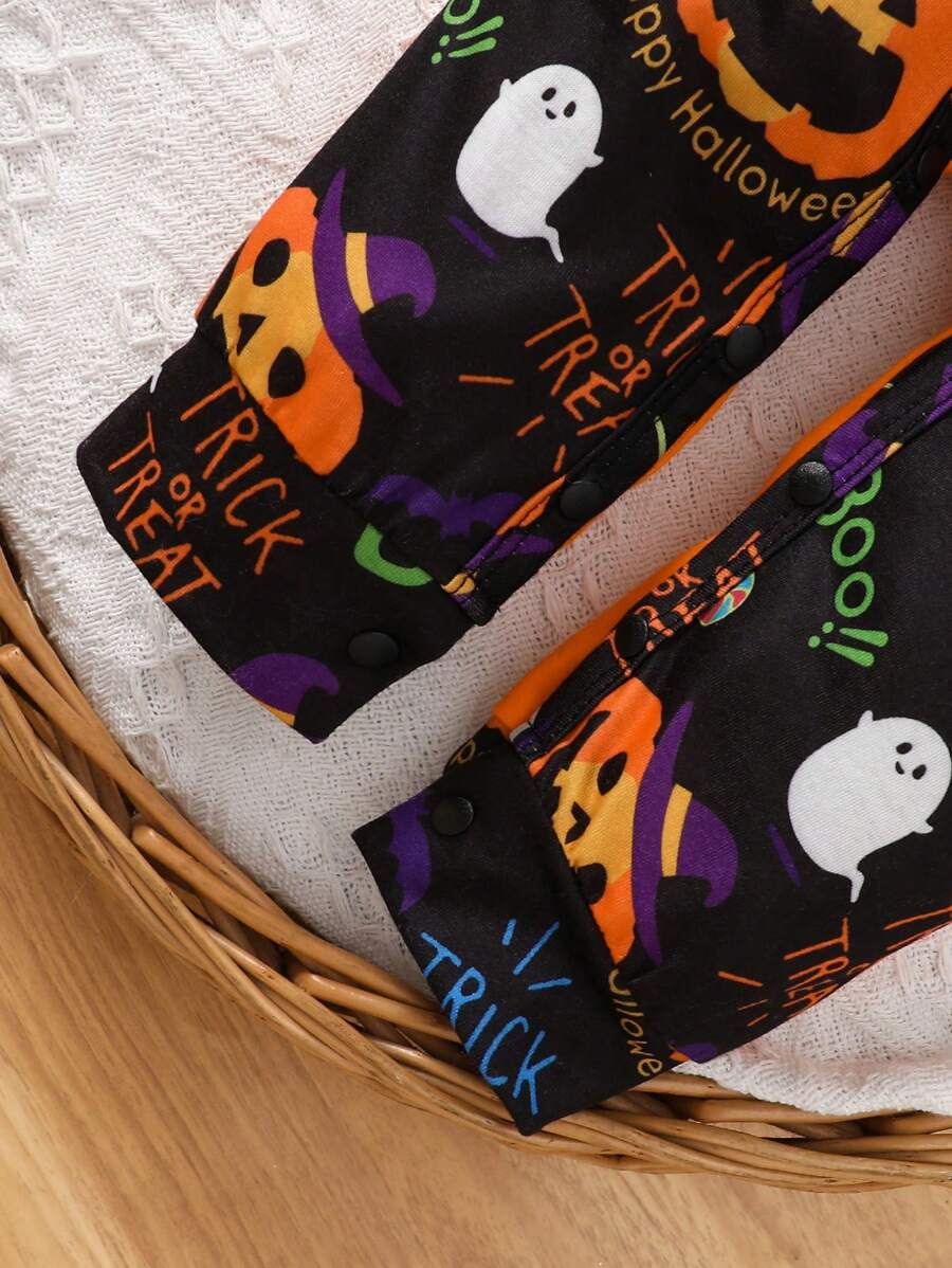 SHEIN Persoplay Kids Baby Boy Halloween Pumpkin & Ghost Print Snap Front Long Sleeve Romper ...