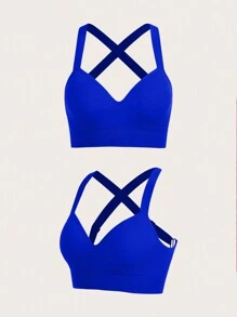 SHEIN Sport Studio Comfortable Sports Blue Bra Without Removable Pads ...