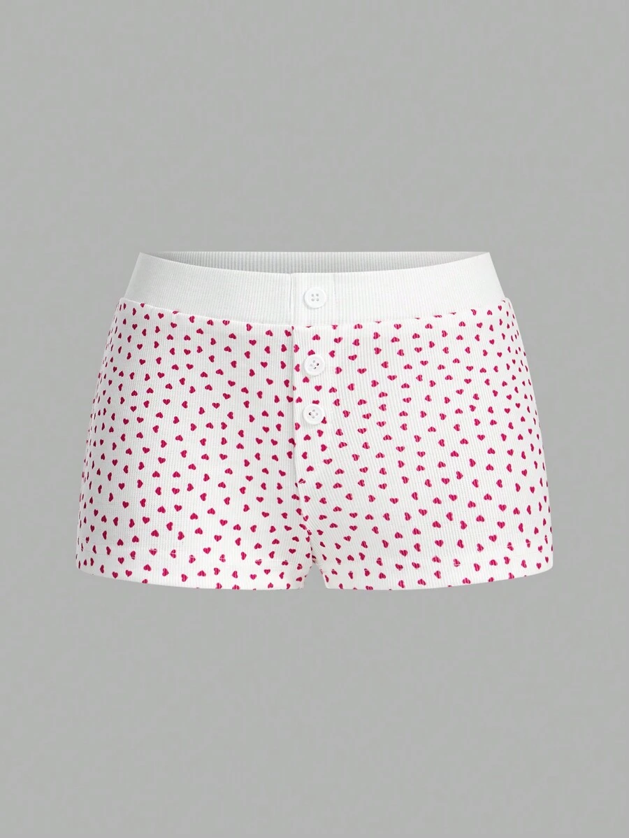 Sweetina Heart Print Low-Rise Skinny Ultra-Short Shorts | SHEIN USA