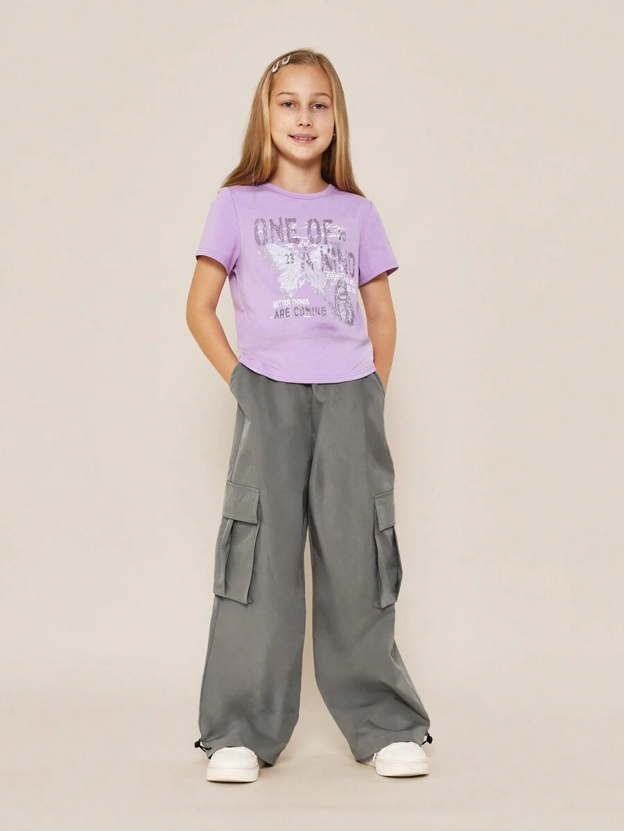 SUMWON Tween Girls Lilac With Butterfly & Graphic Print And Loose Fit ...