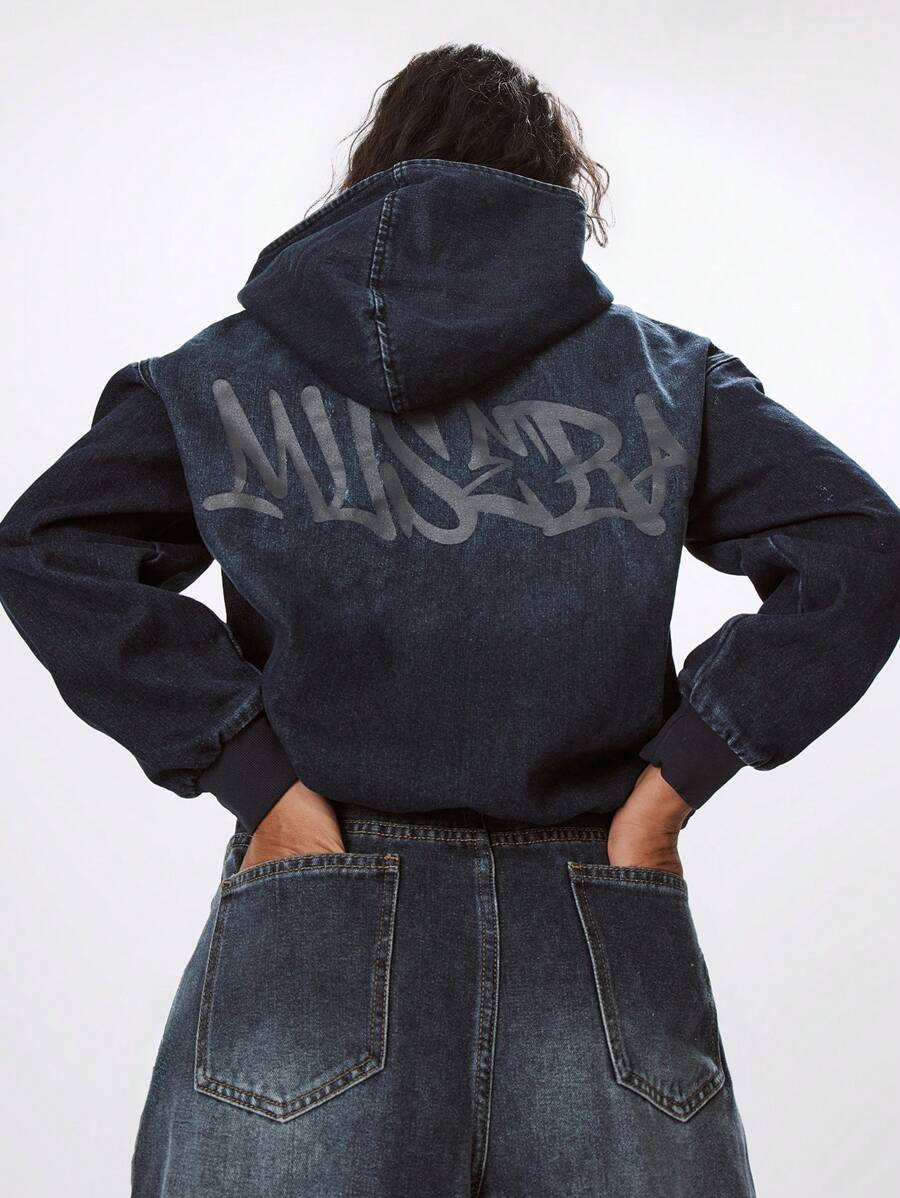 MUSERA Denim Zip Through Hooded Jacket Spring 90's Cute Summer | SHEIN USA