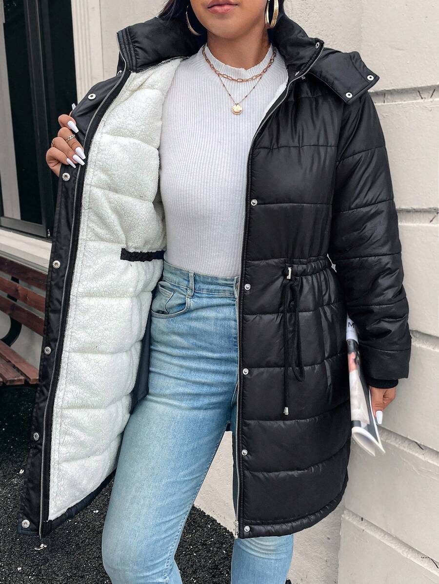 SHEIN LUNE Pig Nose Cinched Waist Slim Down Parka With Detachable Hood ...