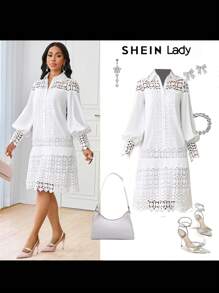 SHEIN Lady Spring And Summer Casual Elegant Work White Contrast Lace ...