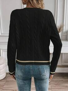 Calvaya Damen einfarbiger Langarm Kasual Schwarzer Knopf Pullover ...