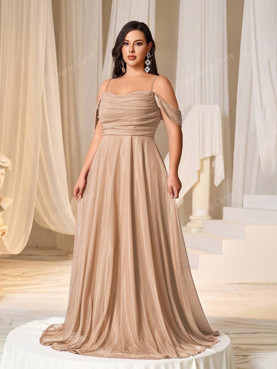 Faeriesty Plus Size Elegant Off-Shoulder Evening Gown With Adjustable ...