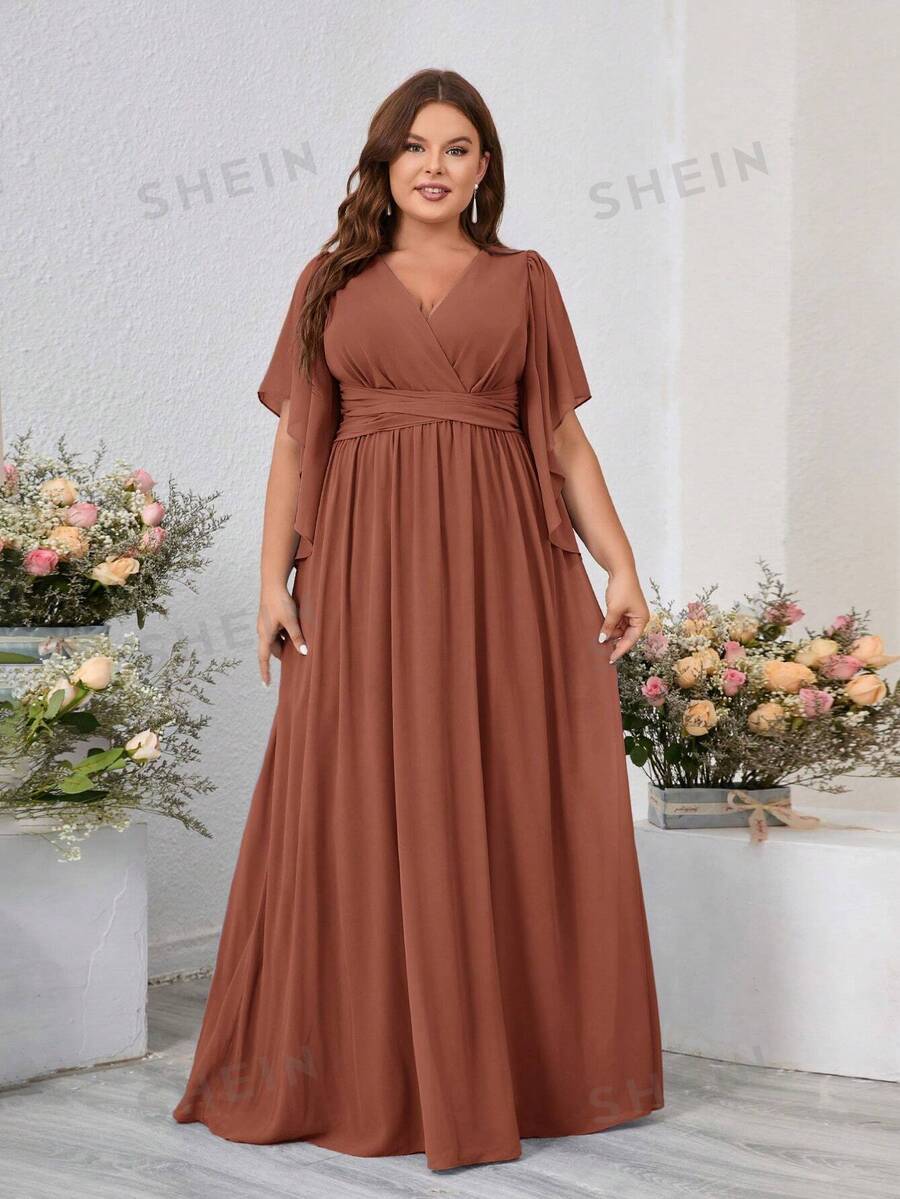 SHEIN Belle Plus Size Crossing Waistband With Extra-Large Ruffle Bust ...