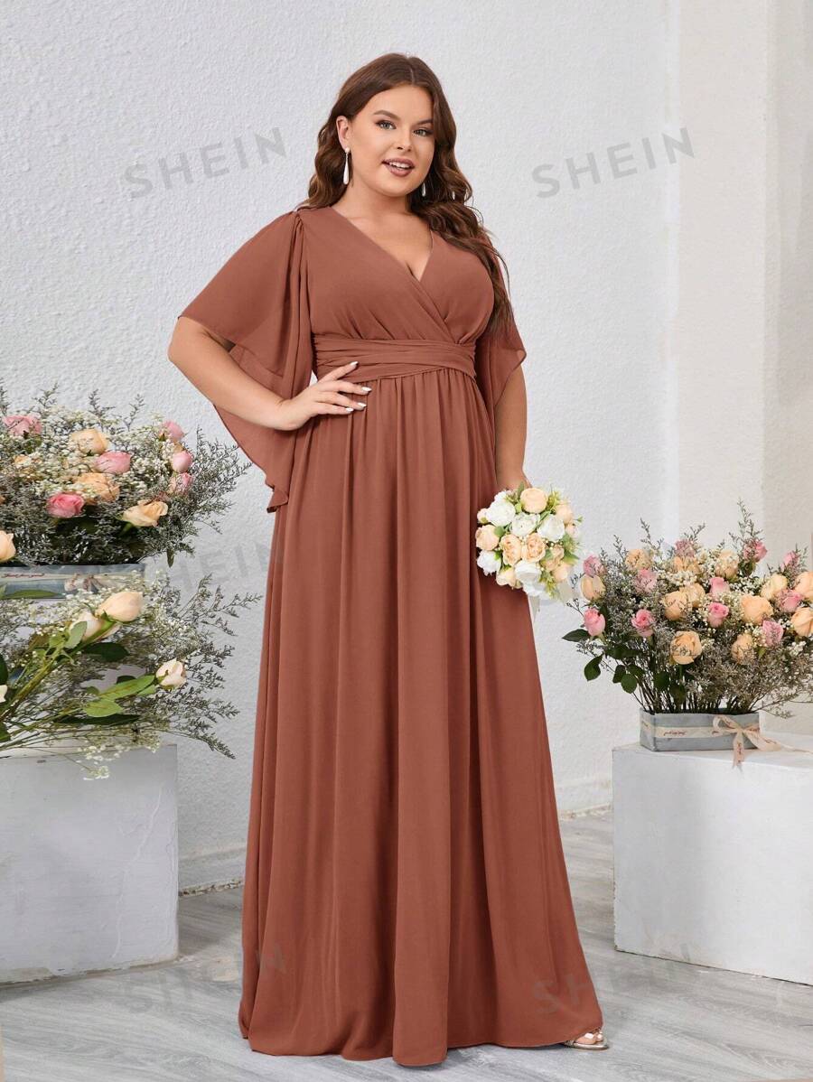 SHEIN Belle Plus Size Crossing Waistband With Extra-Large Ruffle Bust ...