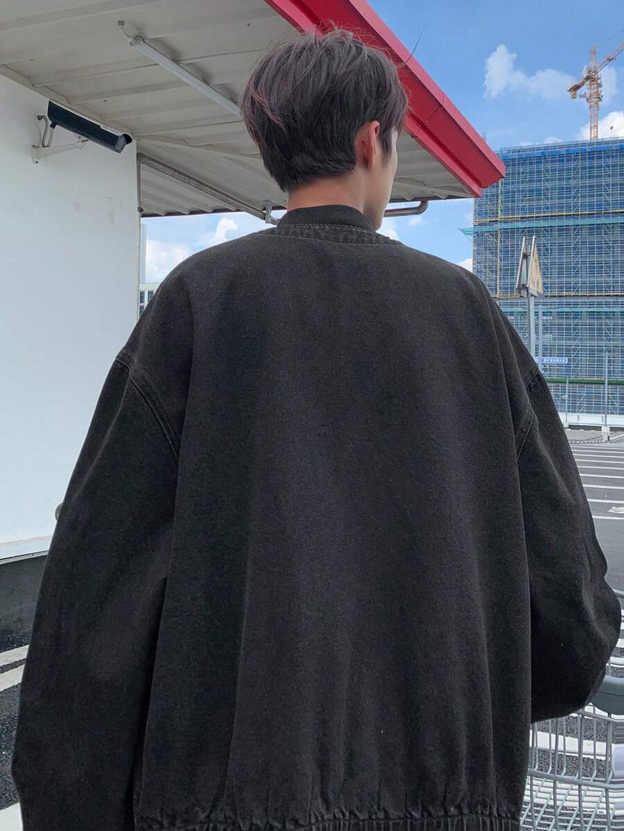 Manfinity Hypemode Men's Navy Blue & Black Plain Dark Denim Casual ...