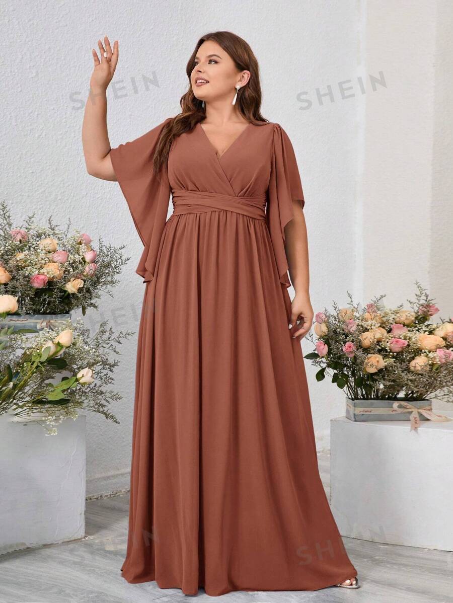 SHEIN Belle Plus Size Crossing Waistband With Extra-Large Ruffle Bust ...