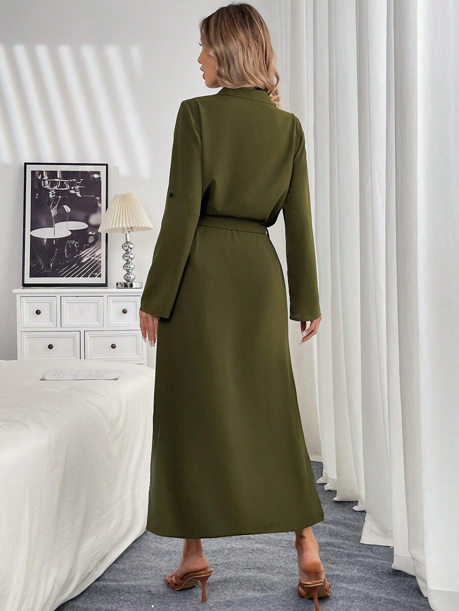 SHEIN Relaxiva Robe chemise sans ceinture avec détail revers et manches ...