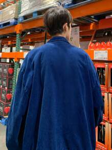 Claim Dot Chaqueta de mezclilla casual holgada de pana lavada en azul ...