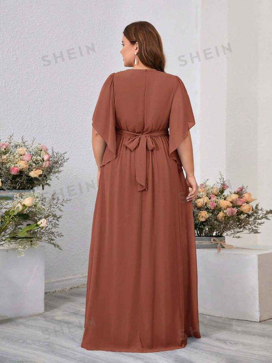 SHEIN Belle Plus Size Crossing Waistband With Extra-Large Ruffle Bust ...