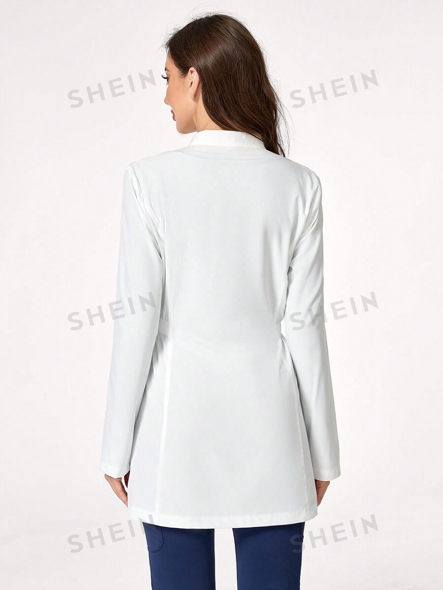 SHEIN TaskFit Plain Front Button Long Sleeve Pocket Simplistic Lab Coat ...