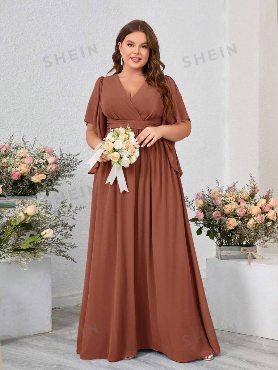 SHEIN Belle Plus Size Crossing Waistband With Extra-Large Ruffle Bust ...